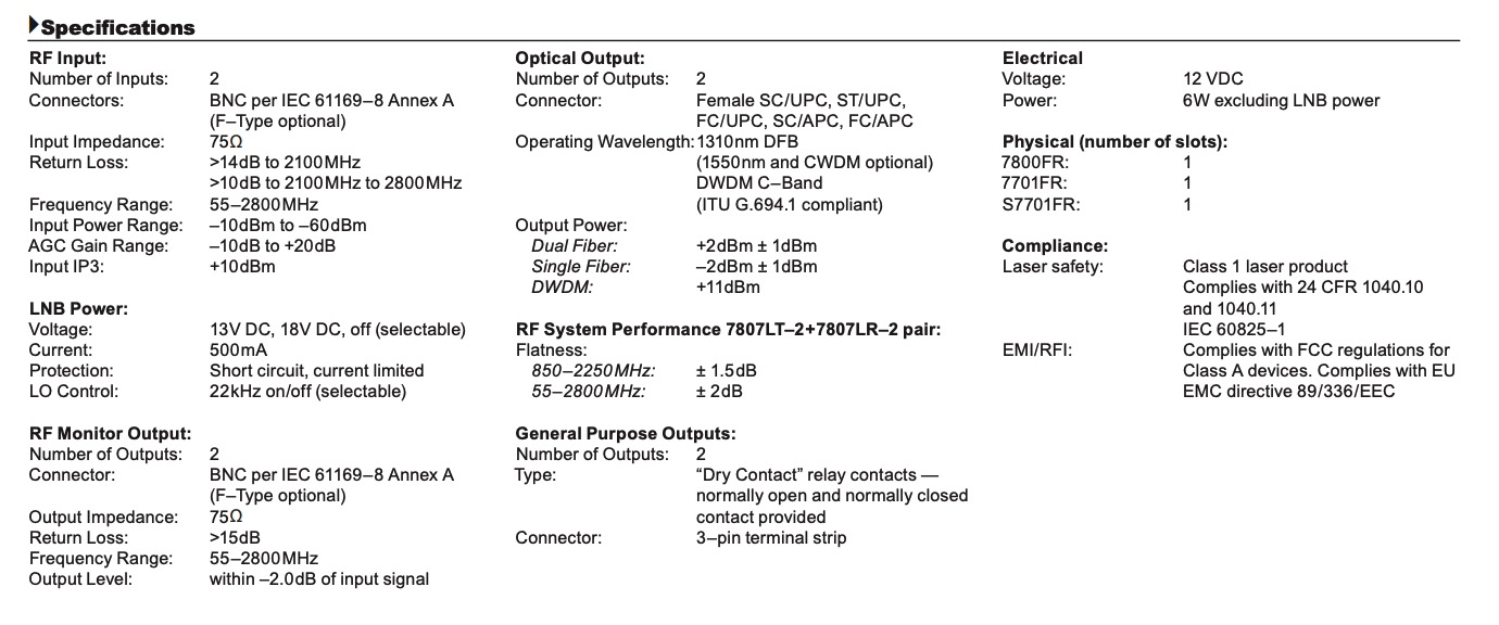 7807LT-2: Wideband RF Fiber Transmitter